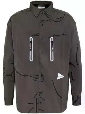 AND WANDER Daijiro Ohara Map Key Print Shirt - Grey