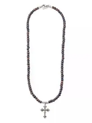 Emanuele Bicocchi Avelli Cross Pearl Necklace - Silver