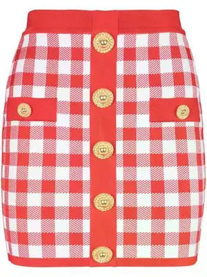 Balmain Gingham Fine-knit Miniskirt