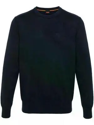 BOSS Logo-embroidered Ribbed Jumper - Blue