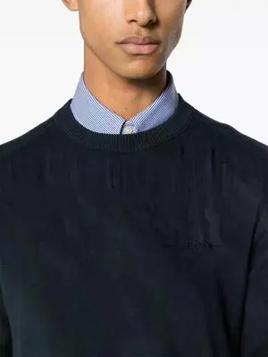 BOSS Logo-embroidered Ribbed Jumper - Blue