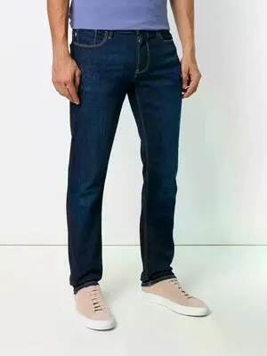 Emporio Armani Medium-wash Stretch Cotton Straight-leg Jeans - Blue