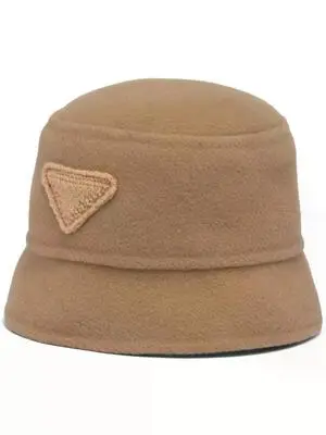 Prada Triangle-logo Velour Bucket Hat - Neutrals