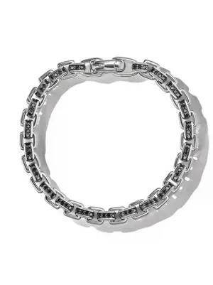 David Yurman Sterling Box Chain Bracelet With Black Diamonds - Silver