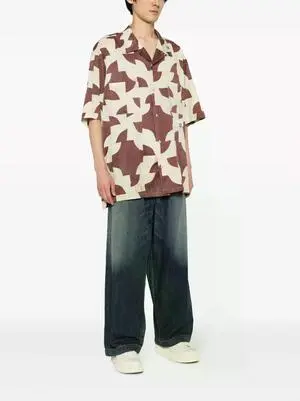 Mihara Yasuhiro Patchwork-pattern Cuban-collar Shirt