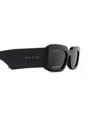 Gucci Logo-engraved Rectangle-frame Sunglasses - Black