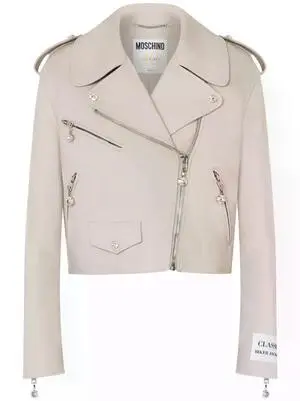 Moschino Leather Biker Jacket - Neutrals
