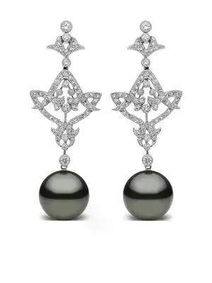 Yoko London 18kt White Gold Tahitian Pearl And Diamond Earrings - Silver