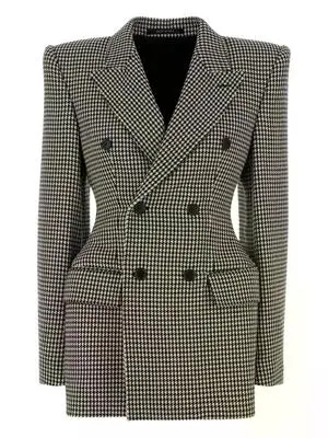 Balenciaga Hourglass Houndstooth Double-breasted Blazer