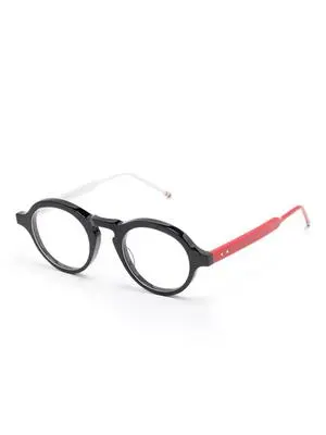 Thom Browne Round-frame Glasses With Signature Stripe - Black
