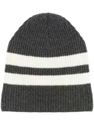 Cashmere In Love Striped Ribbed-knit Beanie - Grey