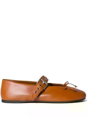 Miu Miu Buckled Leather Ballerina Shoes
