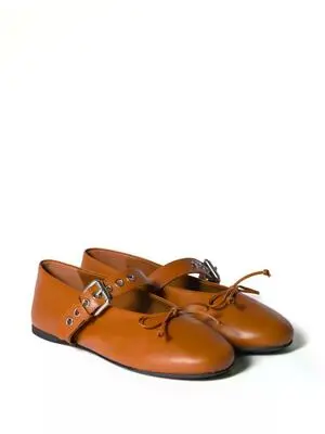 Miu Miu Buckled Leather Ballerina Shoes