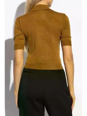 Saint Laurent Cassandre-embroidery Polo Top