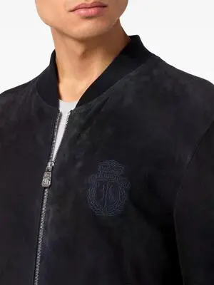 BILLIONAIRE Crest-embroidered Suede Bomber Jacket