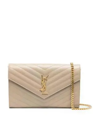 Saint Laurent Cassandre Wallet On Chain - Neutrals