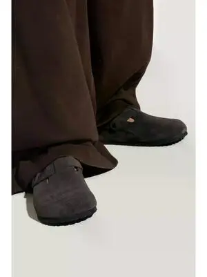 BIRKENSTOCK Boston Calf Suede Clogs - Grey
