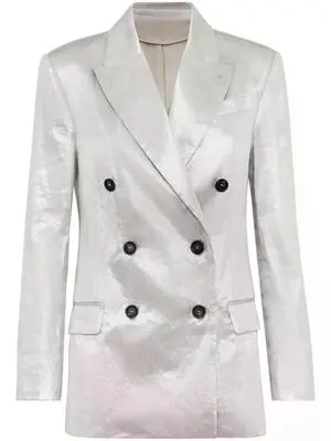 Brunello Cucinelli Metallic Double-breasted Linen-blend Blazer