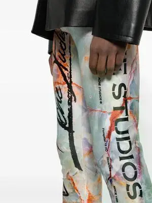 Acne Studios Marble Artwork-print Cropped Leggings