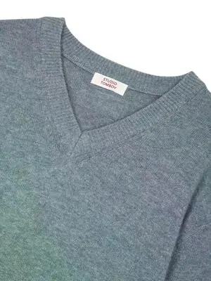 STUDIO TOMBOY V-neck Jumper With Rear Logo Patch - Blue
