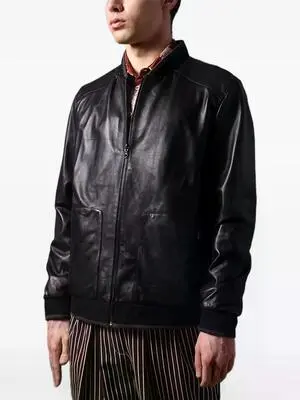 POCHE PARIS Collarless Leather Biker Jacket