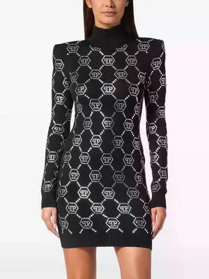 Philipp Plein Crystal-embellished Monogram Mini Dress - Black