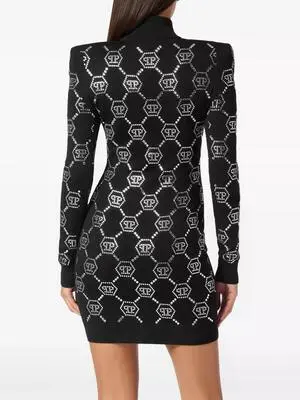 Philipp Plein Crystal-embellished Monogram Mini Dress - Black