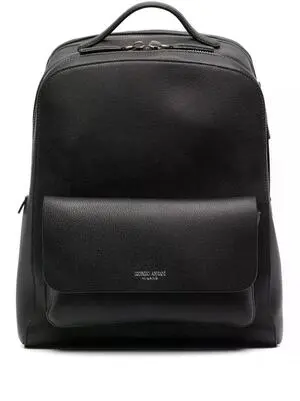 Giorgio Armani Logo-stamp Leather Backpack - Black