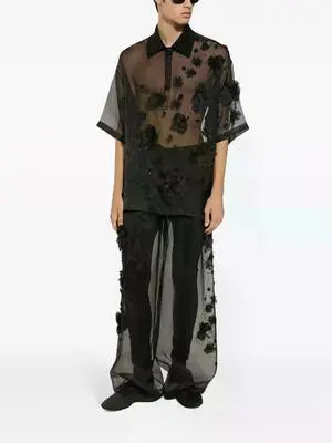Dolce & Gabbana Floral Appliqué Silk Wide-leg Trousers