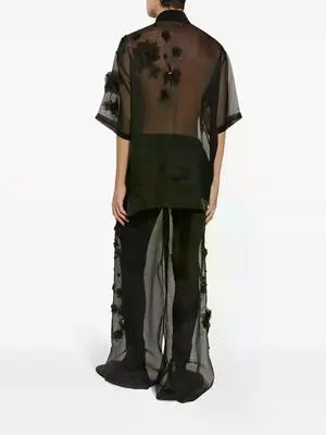 Dolce & Gabbana Floral Appliqué Silk Wide-leg Trousers