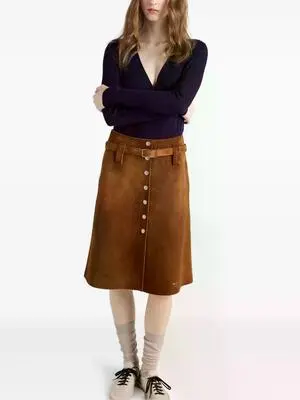 Prada Button-front Suede Skirt