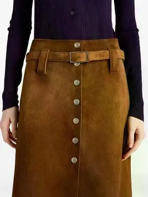 Prada Button-front Suede Skirt