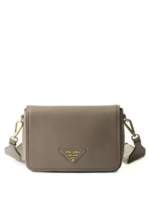 Prada Leather Shoulder Bag With Logo Lettering - Neutrals