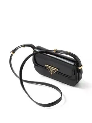 Prada Logo-plaque Leather Shoulder Bag - Black