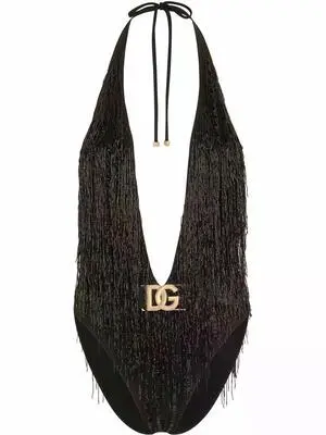 Dolce & Gabbana Logo-tag Fringed Swimsuit - Black
