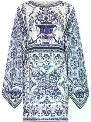 Dolce & Gabbana Majolica-print Batwing-sleeve Minidress