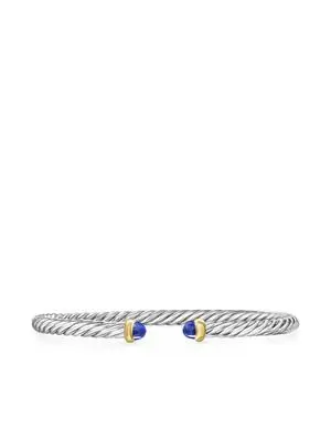 David Yurman 14kt Yellow Gold And Sterling Cable Lapis Lazuli Cuff Bracelet - Silver