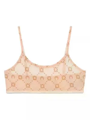 MARINE SERRE Mesh Flocked Bralette - Neutrals
