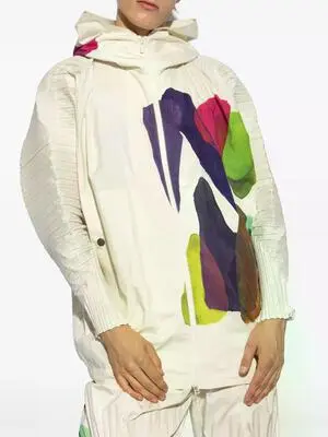 Issey Miyake Graphic Print Pleated Hooded Jacket