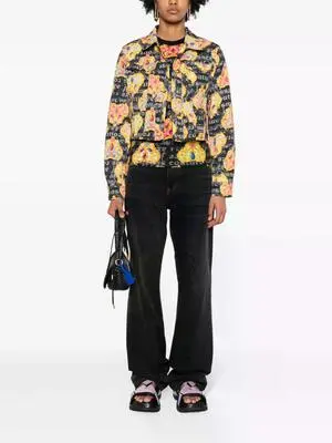 Versace Heart Couture-print Denim Jacket - Black