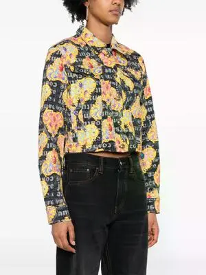 Versace Heart Couture-print Denim Jacket - Black