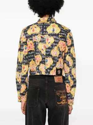 Versace Heart Couture-print Denim Jacket - Black