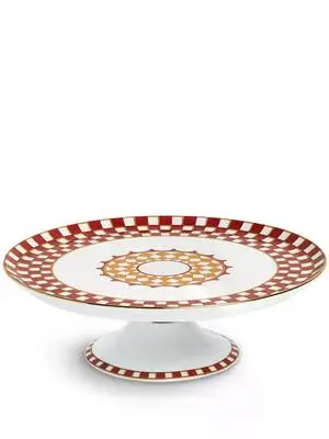 La DoubleJ Geometric-print Porcelain Cake Stand - Orange