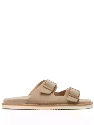 Brunello Cucinelli Double-buckle Suede Sandals - Neutrals