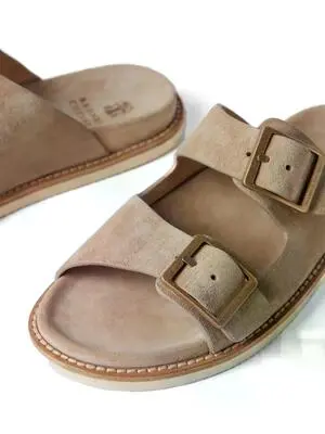 Brunello Cucinelli Double-buckle Suede Sandals - Neutrals