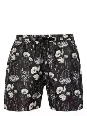 Sunspel Leaf-print Swim Shorts - Black