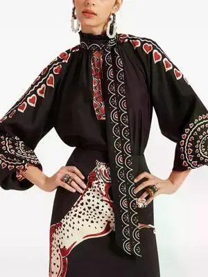 La DoubleJ Cerere Silk Placé-print Blouse