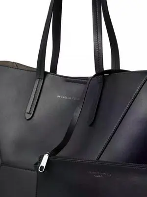 Brunello Cucinelli Leather Tote Bag With Monili Chain Detail - Black