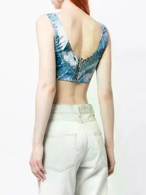 Natasha Zinko Denim-print Corset Top