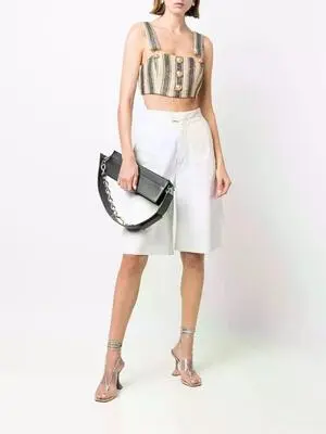Balmain Striped Cropped Top With Gold-tone Buttons